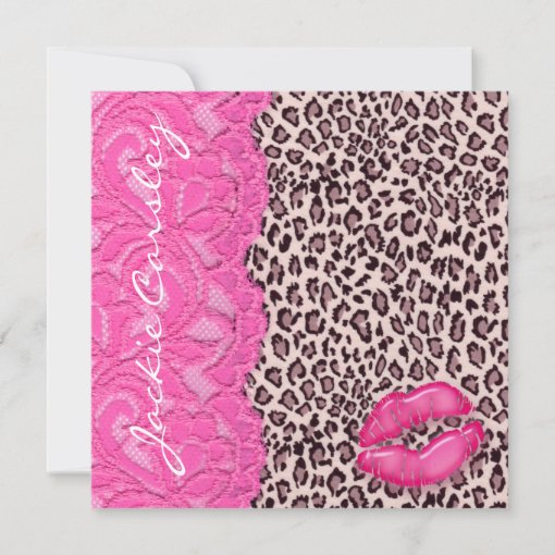 Lace Bachelorette Birthday Party Pink Leopard Invitation | Zazzle