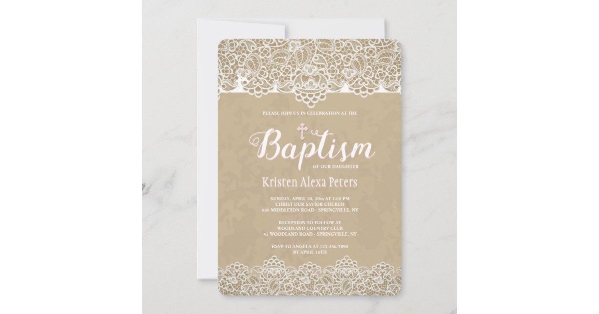 Lace Borders Baptism Invitation | Zazzle