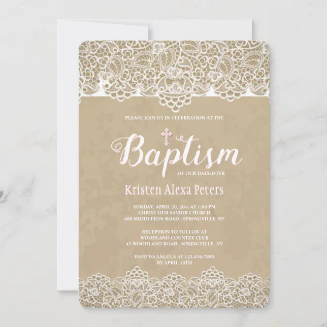 Lace Borders Baptism Invitation | Zazzle