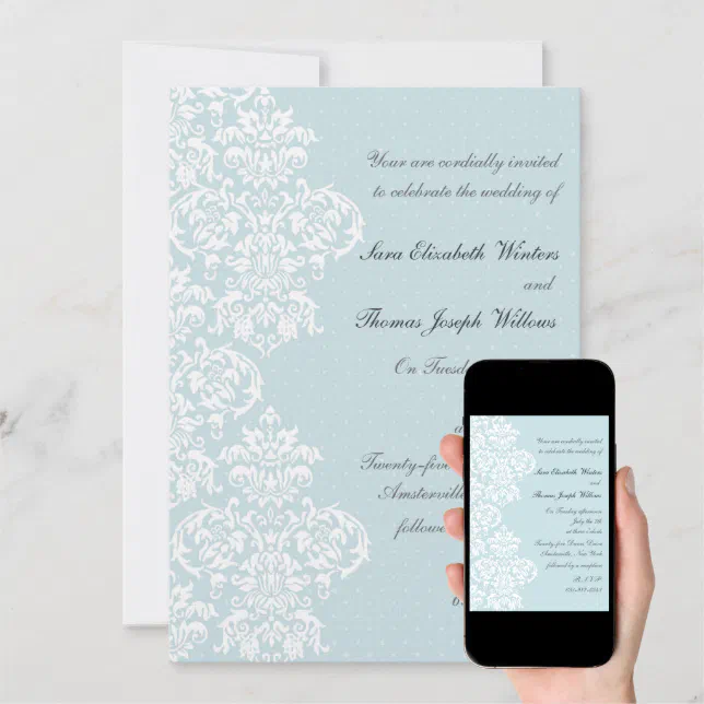 Lace Cover Blue Wedding Invitation | Zazzle
