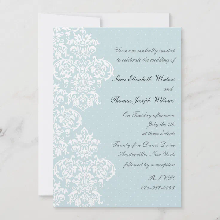 Lace Cover Blue Wedding Invitation | Zazzle