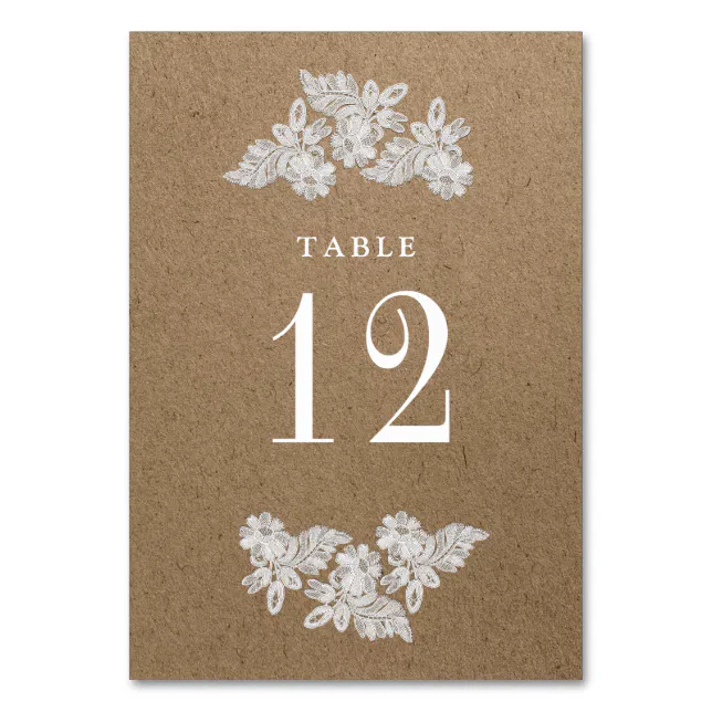 Lace Flowers | Kraft Paper Table Number Cards | Zazzle