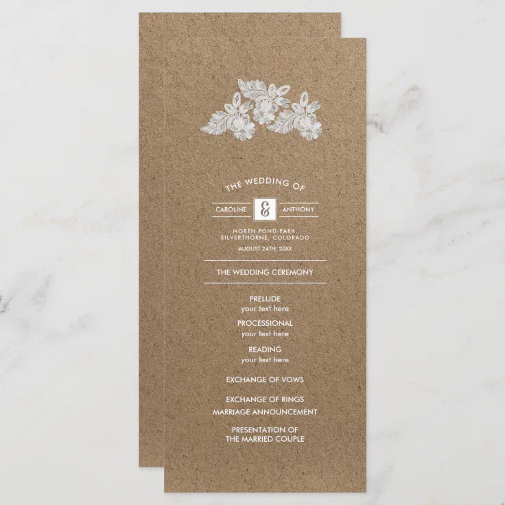 Lace Flowers | Kraft Paper Wedding Programs | Zazzle