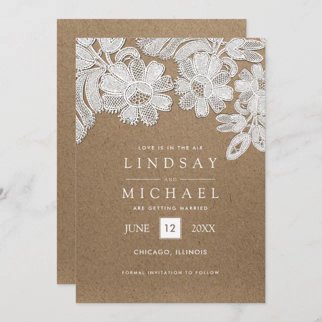 Lace | Kraft Paper Wedding Save the Date Cards | Zazzle