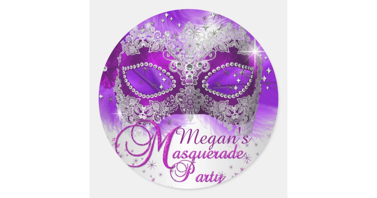 Lace Mask Purple Silver Masquerade Sticker | Zazzle