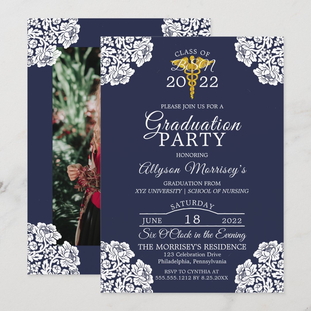 Lace Photo Nursing School | Medical Graduation Invitation | Zazzle