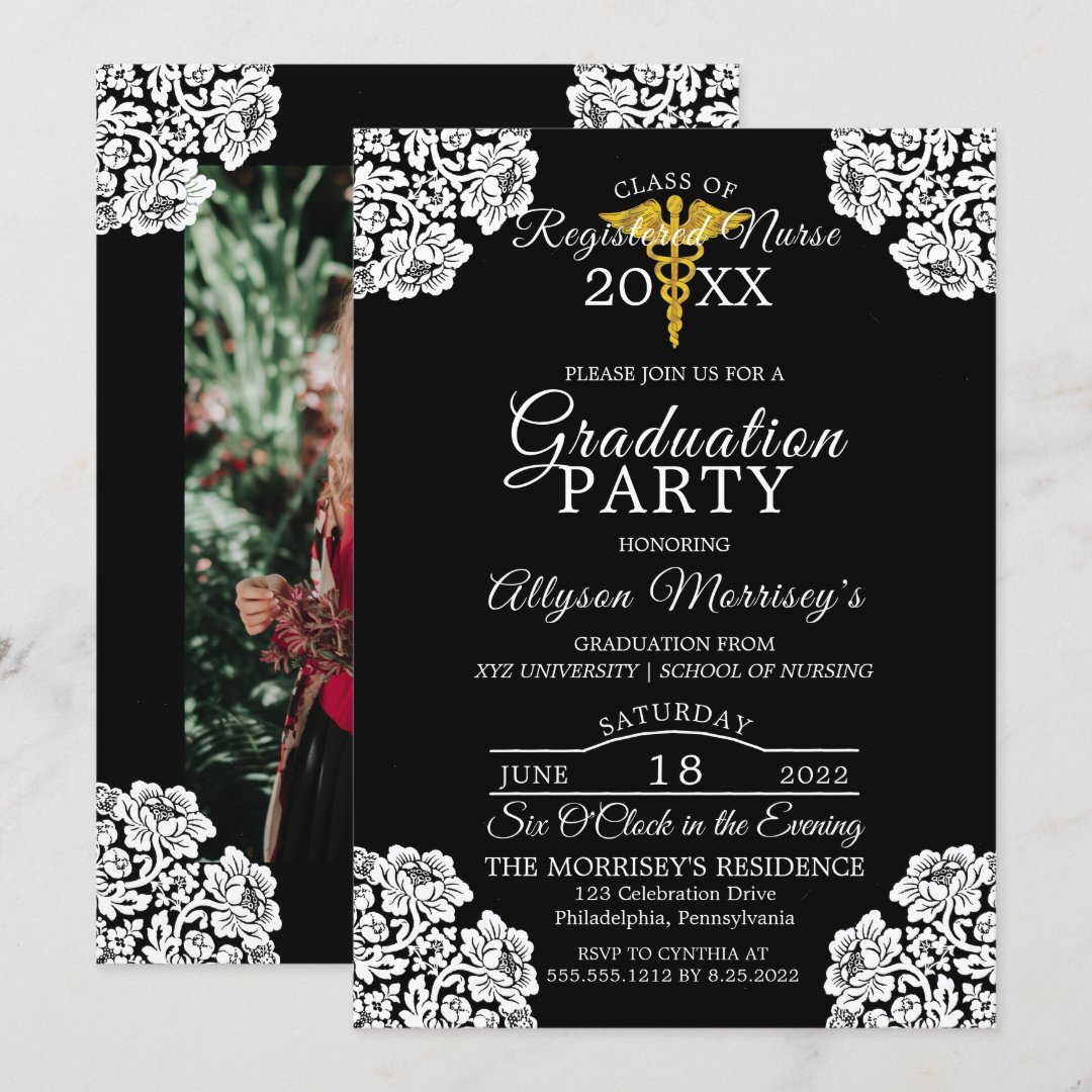 Lace Photo Nursing School | Medical Graduation Invitation | Zazzle