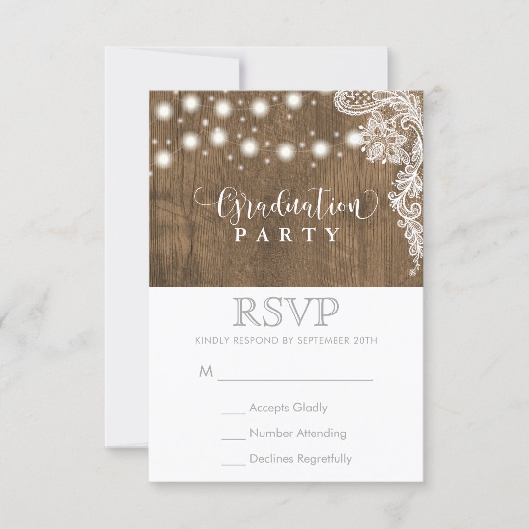 Lace String Light Rustic Graduation Party RSVP | Zazzle