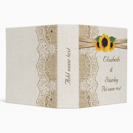 Lace sunflowers and burlap wedding planner binder | Zazzle