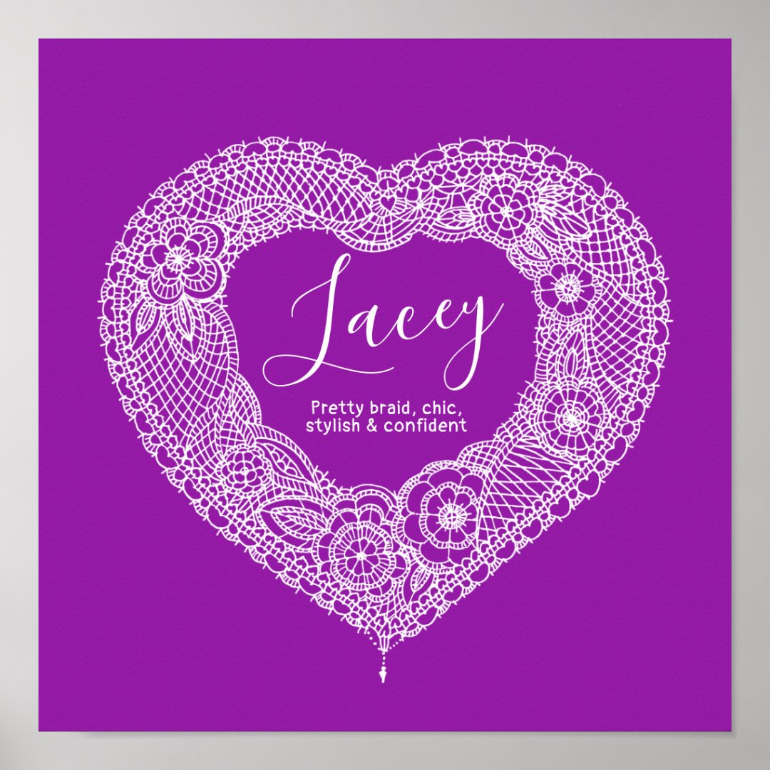 Lacey lace heart art name meaning poster | Zazzle