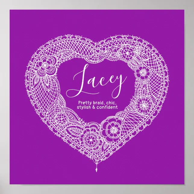 Lacey lace heart art name meaning poster | Zazzle