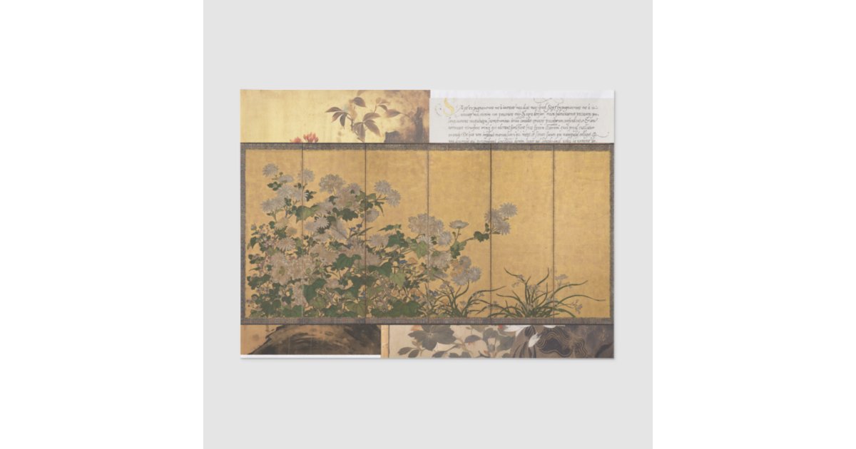 Lacquered Chrysanthemums Coromandel Screens Tissue Paper | Zazzle