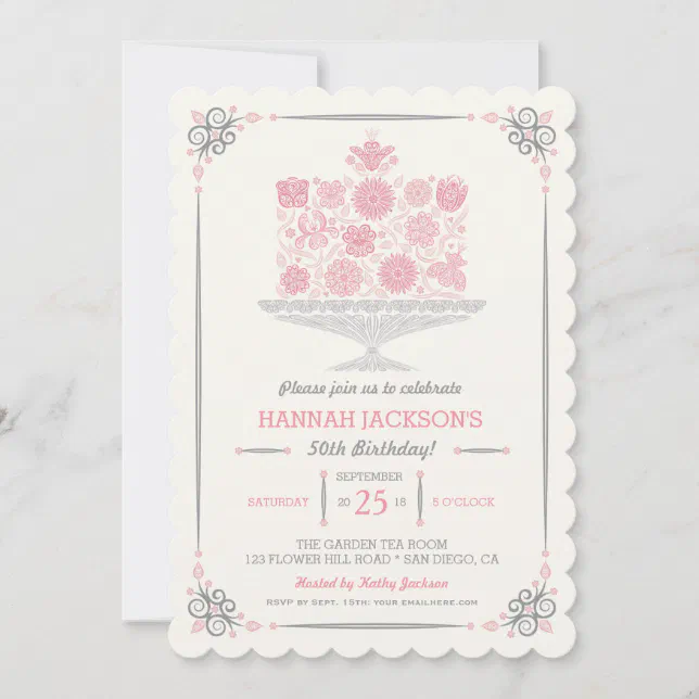 Lacy Flower Birthday Cake Invitation | Zazzle