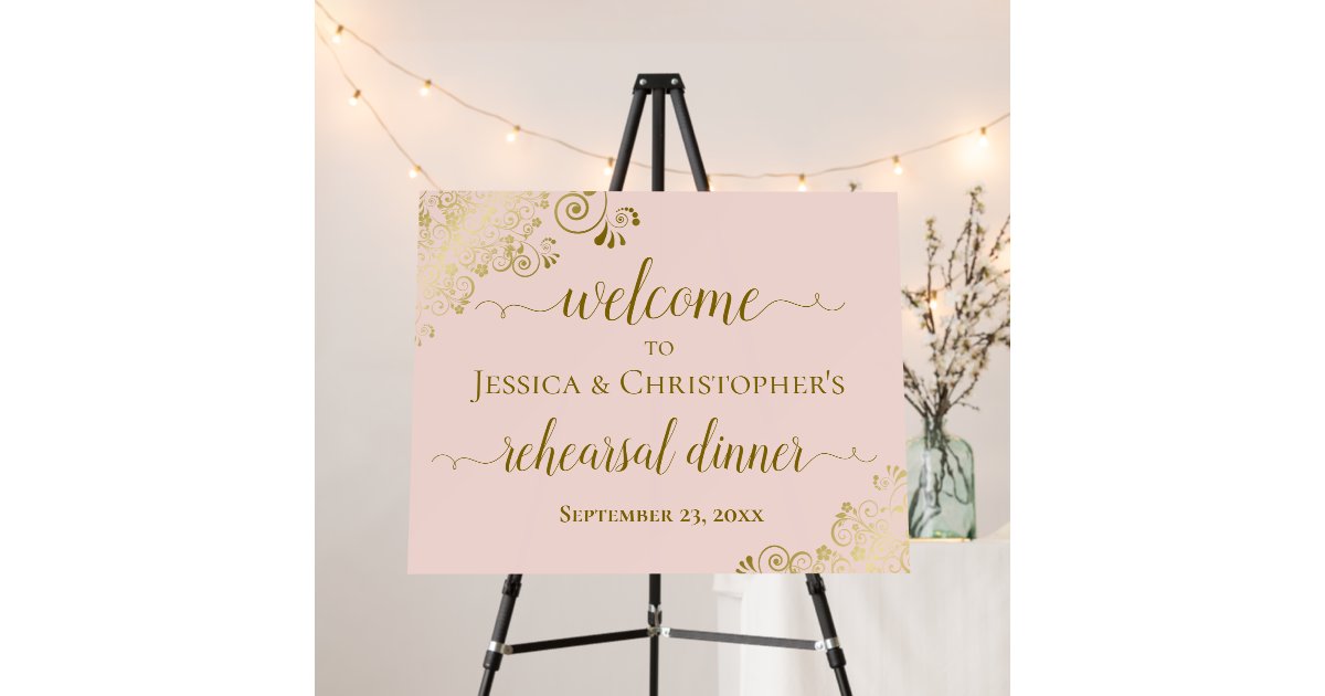 Lacy Gold & Pink Wedding Rehearsal Dinner Welcome Foam Board | Zazzle