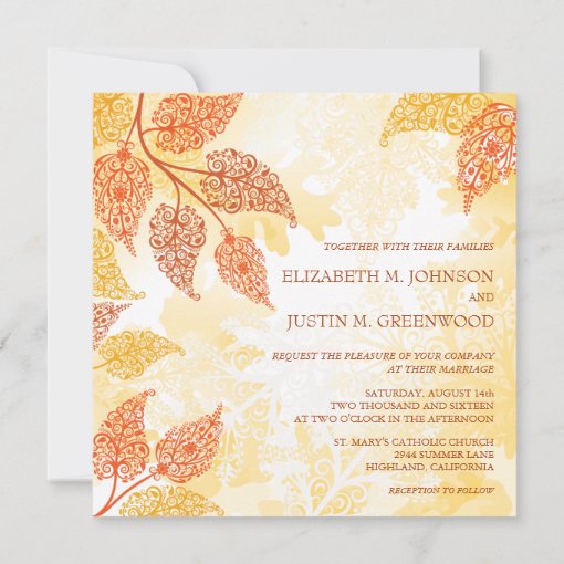 Lacy Leaves Fall Wedding Invitation | Zazzle