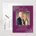 Lacy Silver & Cassis Wedding Save the Date Photo Announcement Postcard ...