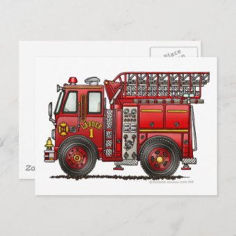 Ladder Fire Truck Firefighter Postcard | Zazzle