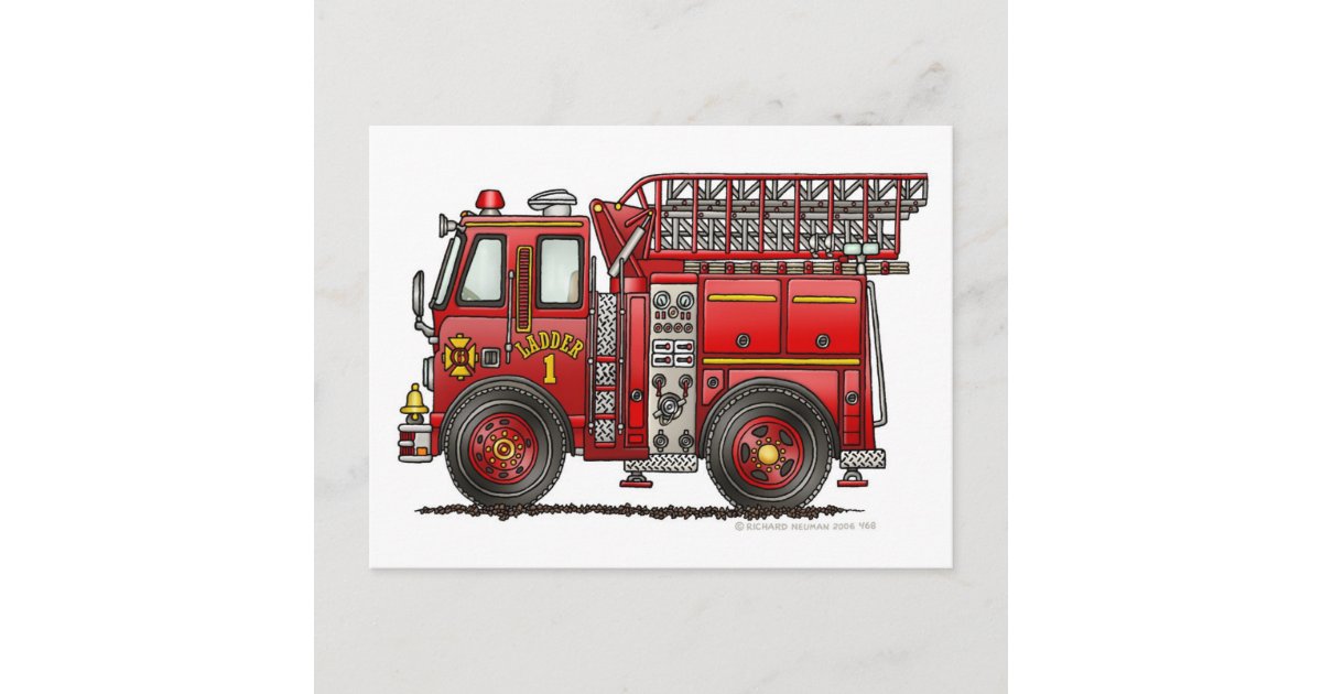 Ladder Fire Truck Firefighter Postcard | Zazzle