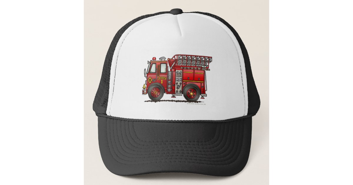 Ladder Fire Truck Firefighter Trucker Hat | Zazzle