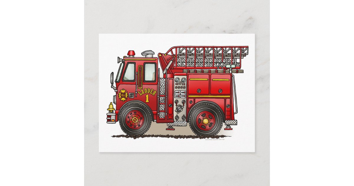 Ladder Fire Truck Postcard | Zazzle