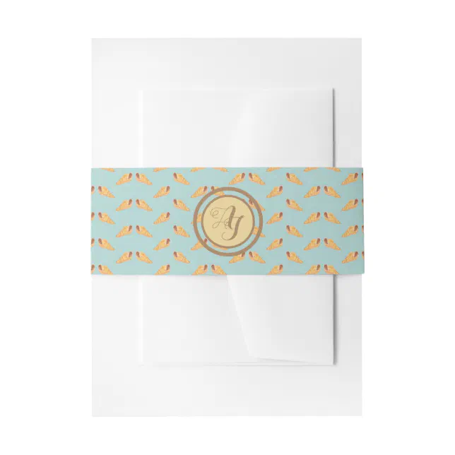 Ladder Horn Shell Pattern Retro Blue Monogram Invitation Belly Band ...