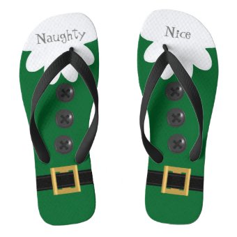 Ladies Green Naughty Christmas Elf Suit Festive Flip Flops | Zazzle