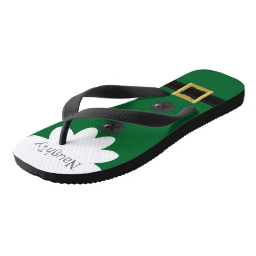 Ladies Green Naughty Christmas Elf Suit Festive Flip Flops | Zazzle