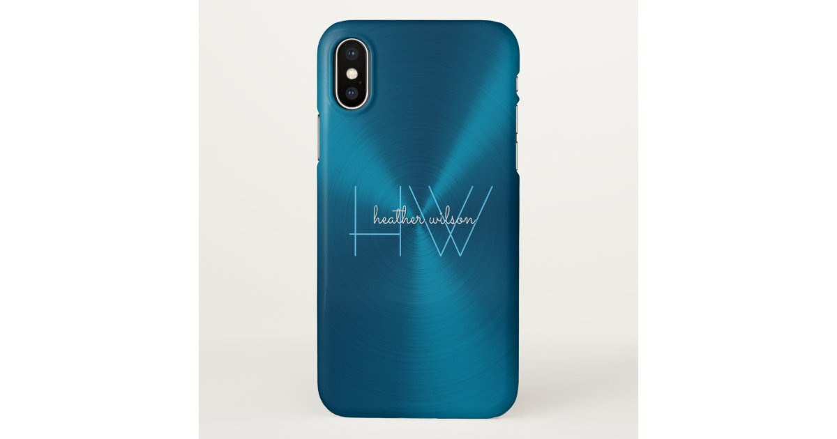 Ladies Modern Minimalist Monogram Metallic Blue iPhone Case | Zazzle