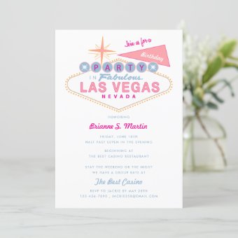 Ladie's Pink Retro Las Vegas Sign Birthday Party Invitation | Zazzle