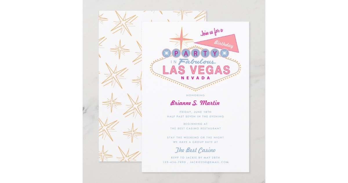 Ladie's Pink Retro Las Vegas Sign Birthday Party Invitation | Zazzle
