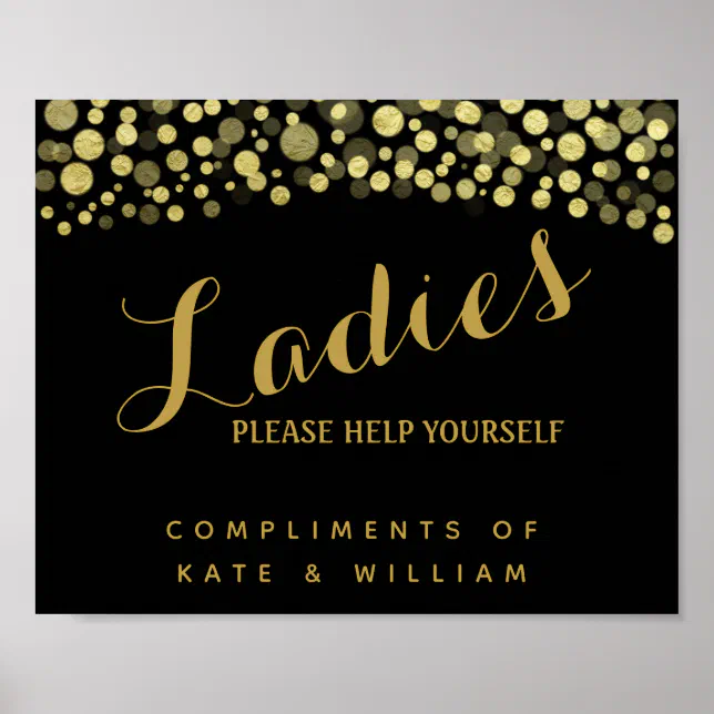 ladies restroom sign - toiletries basket GOLD sign | Zazzle