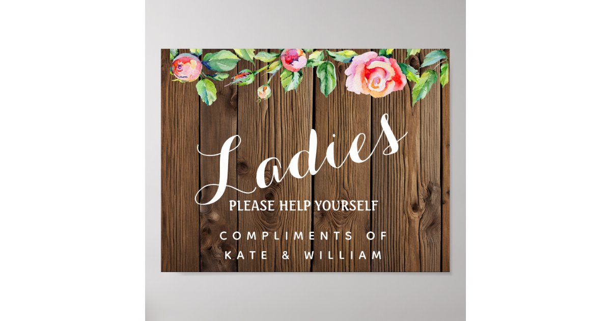 ladies restroom sign - toiletries basket greenery | Zazzle