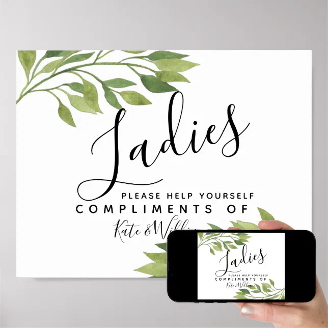 ladies restroom sign - toiletries basket greenery | Zazzle