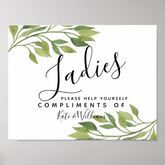 ladies restroom sign - toiletries basket greenery | Zazzle.com
