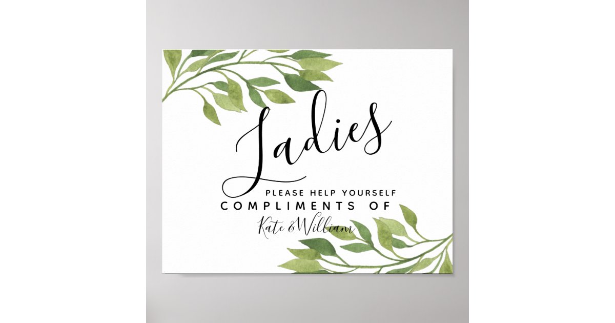 ladies restroom sign - toiletries basket greenery | Zazzle