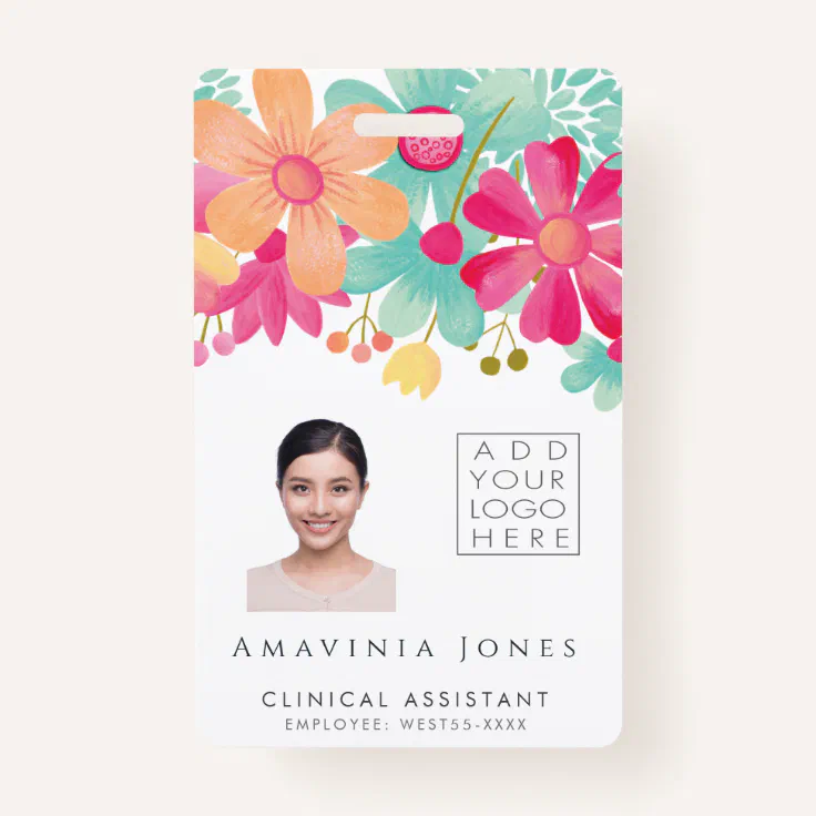 Ladies Womens Floral Identification Plastic I.D Badge | Zazzle