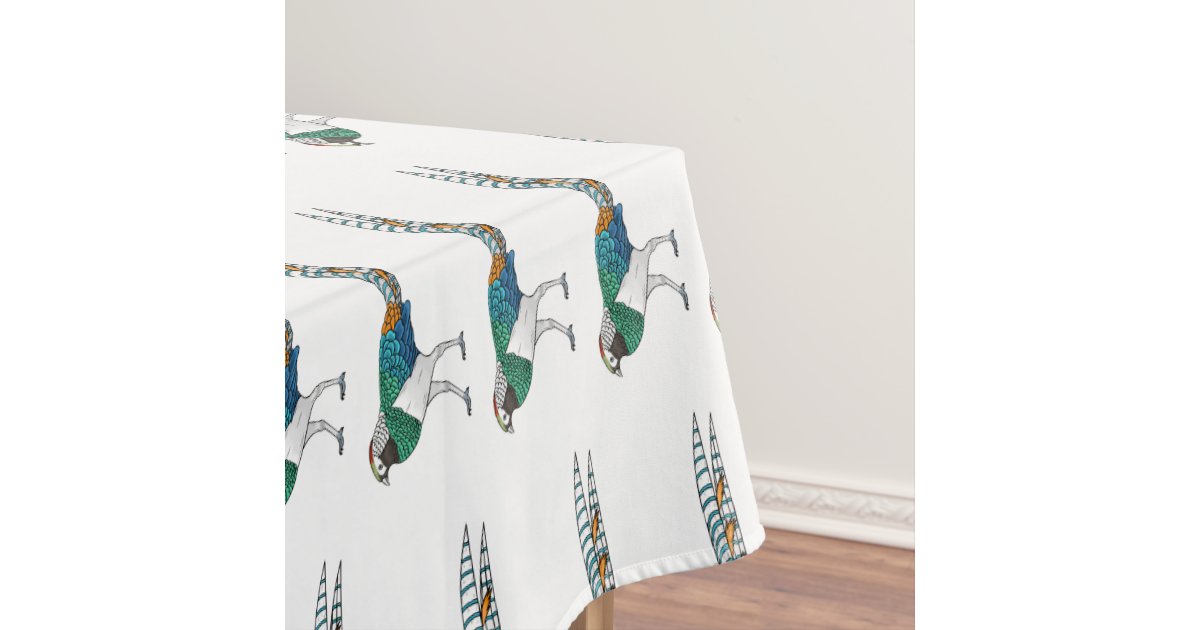 Lady amherst's pheasant bird cartoon illustration tablecloth | Zazzle