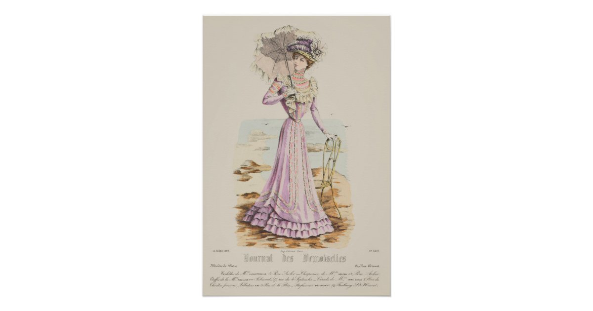 Lady at the Beach from a Paris Fashion Vintage Ad Poster | Zazzle