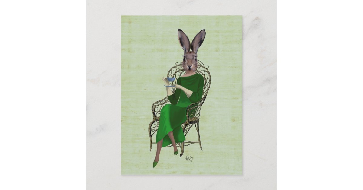 Lady Bella Rabbit Taking Tea 4 Postcard | Zazzle