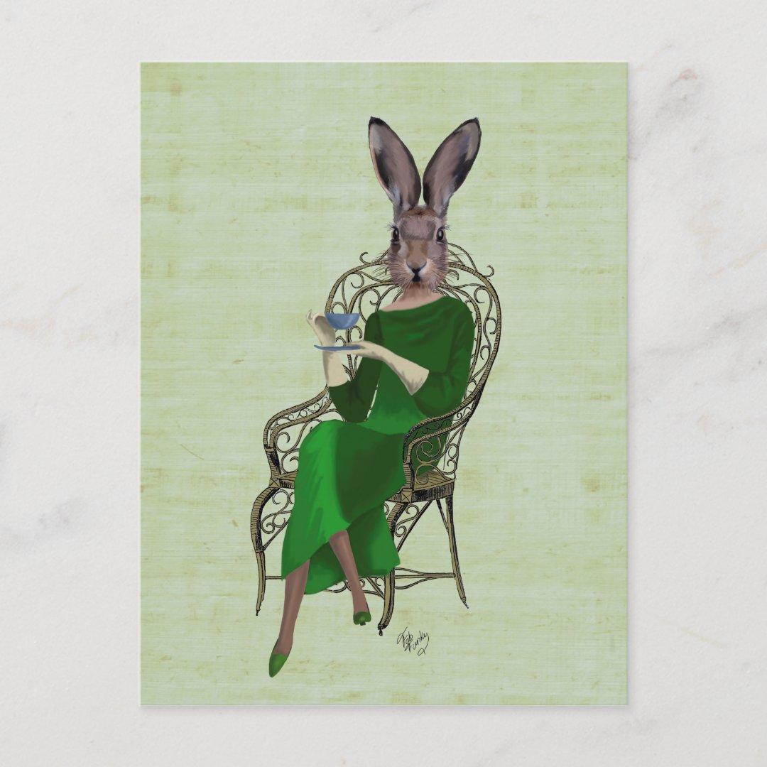 Lady Bella Rabbit Taking Tea 4 Postcard | Zazzle