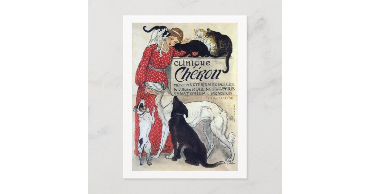 Lady, Cats, & Dogs, Alexandre Steinlen Postcard | Zazzle