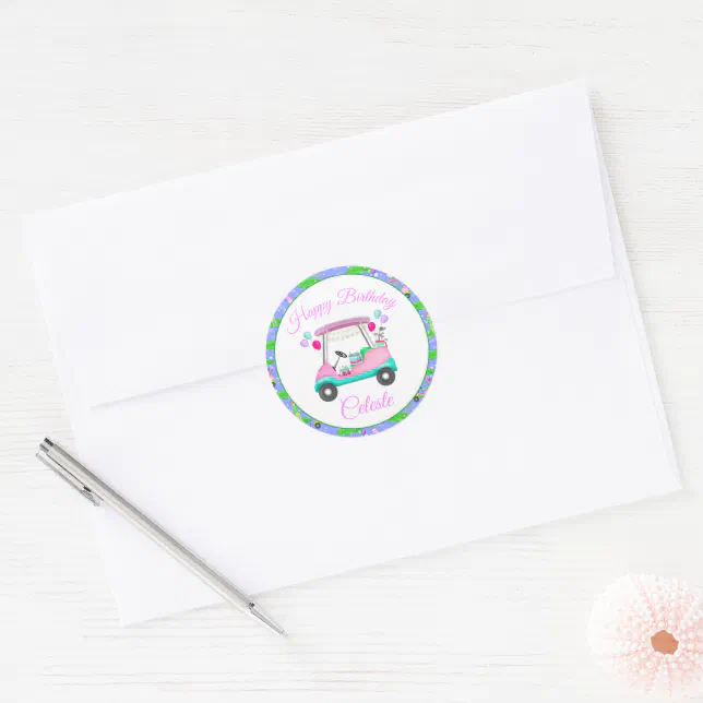 Lady Golf Themed Happy Birthday Classic Round Sticker | Zazzle