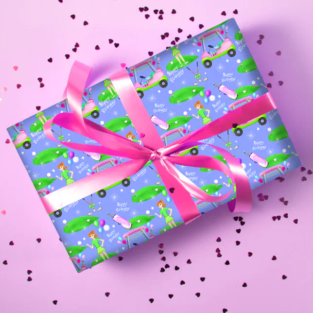 Lady Golf Themed Happy Birthday Wrapping Paper Sheets | Zazzle