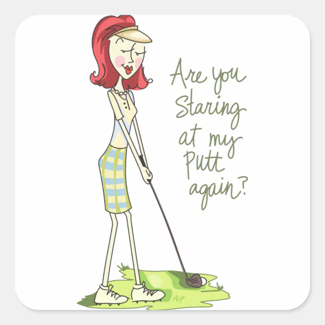 Lady Golfer Square Sticker | Zazzle