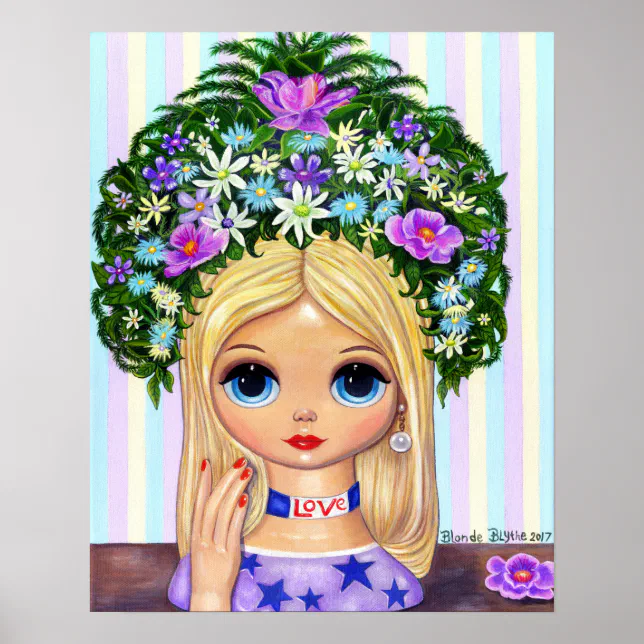 Lady Head Vase Love 1960s Blythe Flower Child Poster | Zazzle