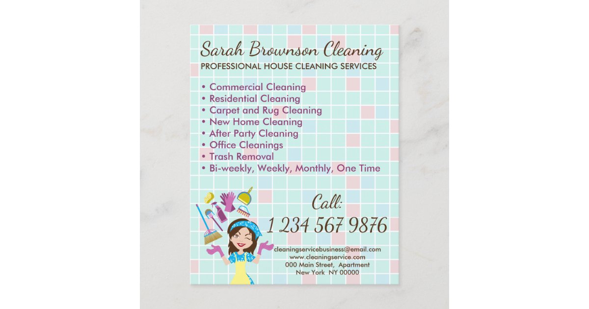 Lady House Keeper Maid Janitorial Cleaning Service Flyer | Zazzle
