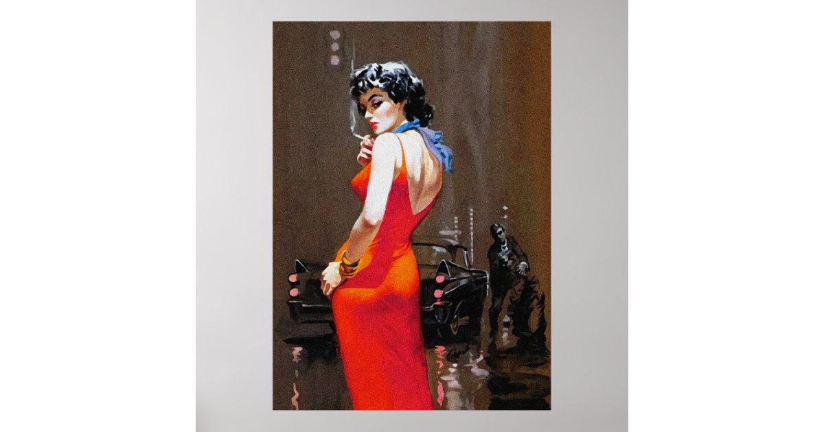 Lady In Red Dress Vintage Pulp Cover art Poster | Zazzle