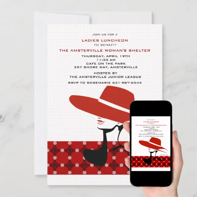 Lady in Red Hat Invitation | Zazzle