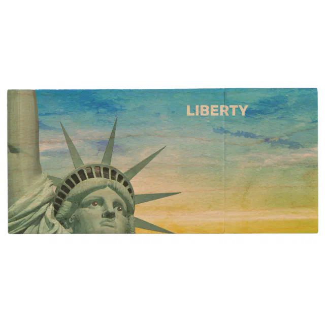 Lady Liberty on Light Blue Wood Flash Drive | Zazzle