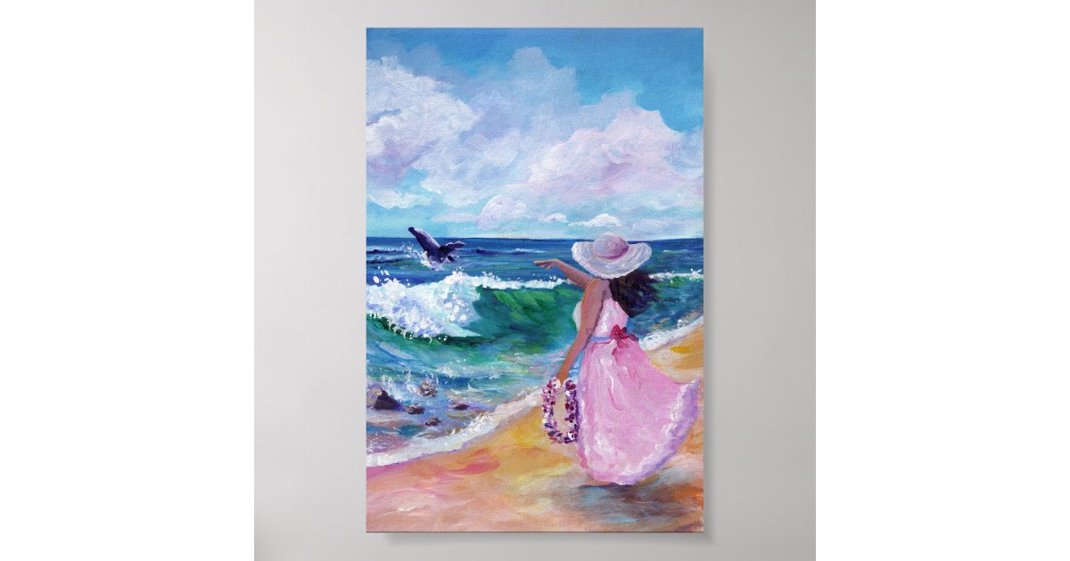 Lady on Beach with Whale Poster | Zazzle